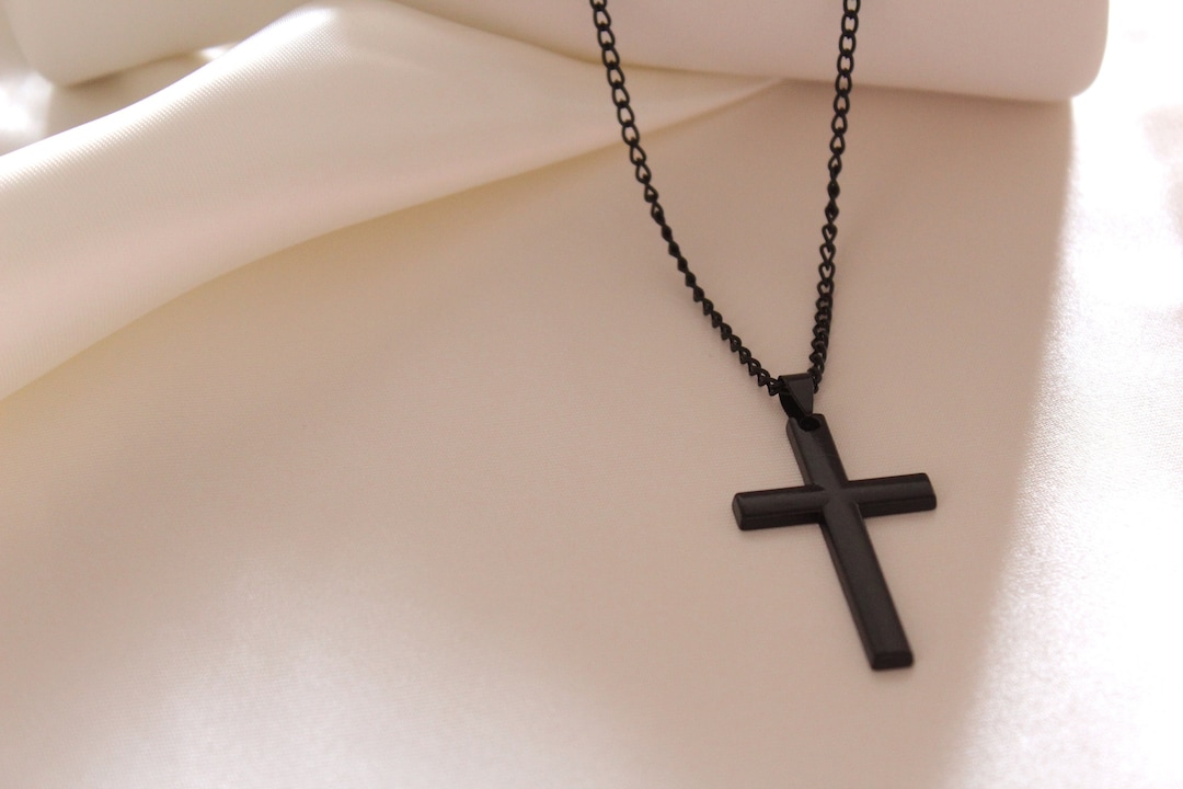 Black Cross Pendant Necklace, Black Hip Hop Long Chain, Cross Pendant ...