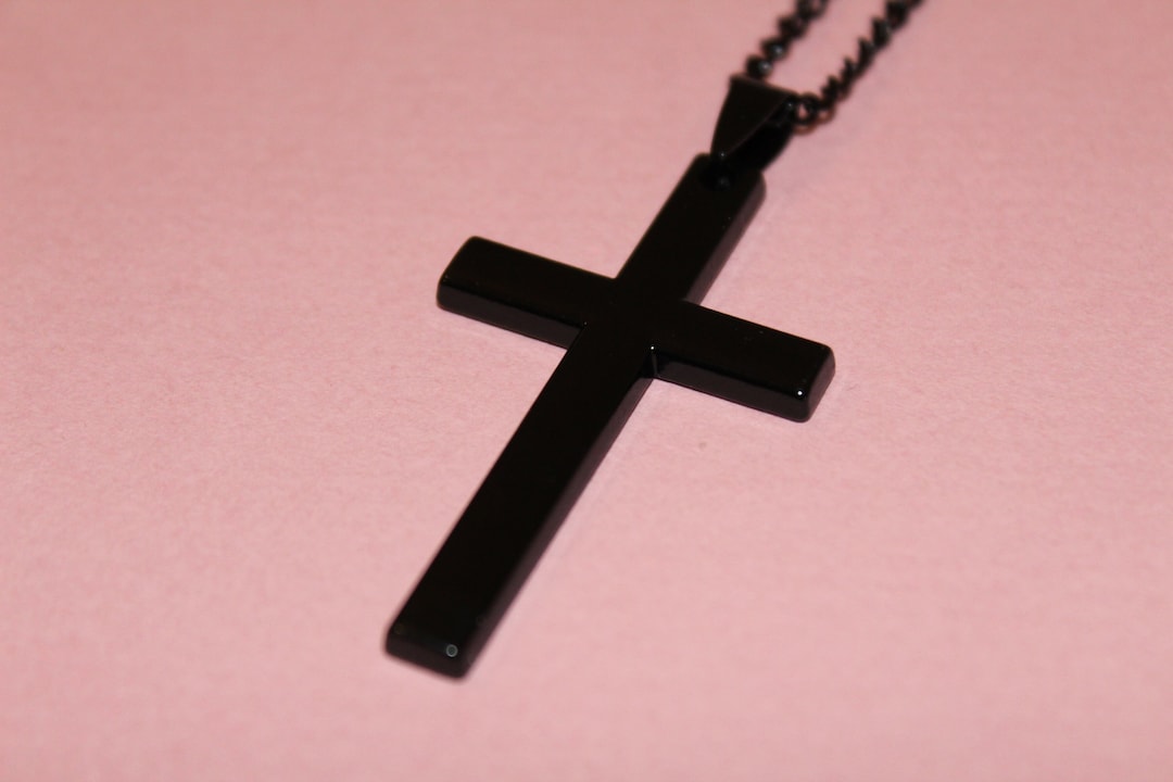 Black Cross Pendant Necklace, Black Hip Hop Long Chain, Cross Pendant ...