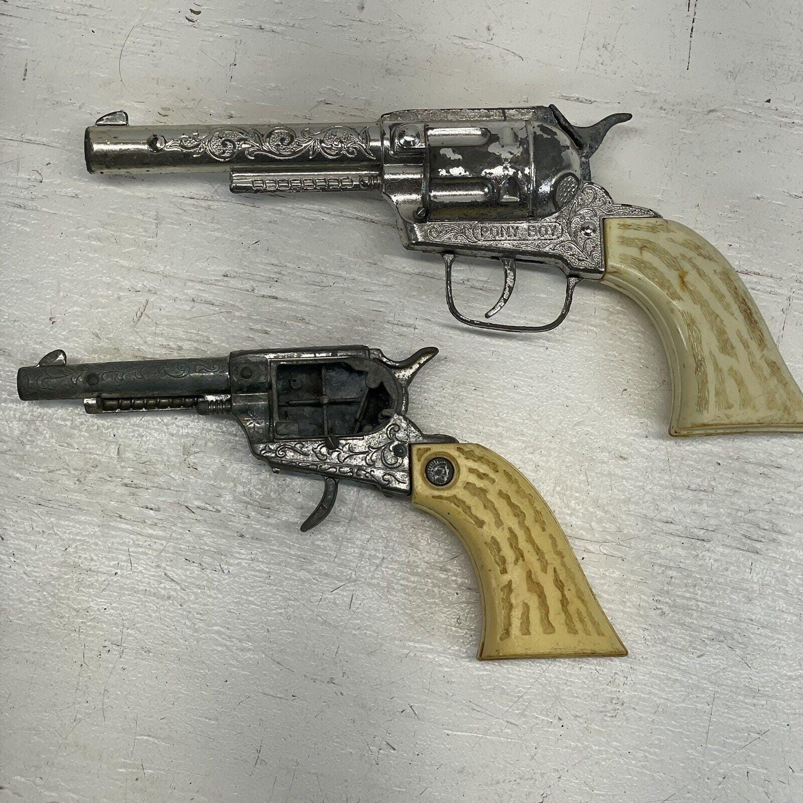 2 Vintage Western Toy Gun Revolvers Pony Boy Diecast Plastic Parts Lot ...