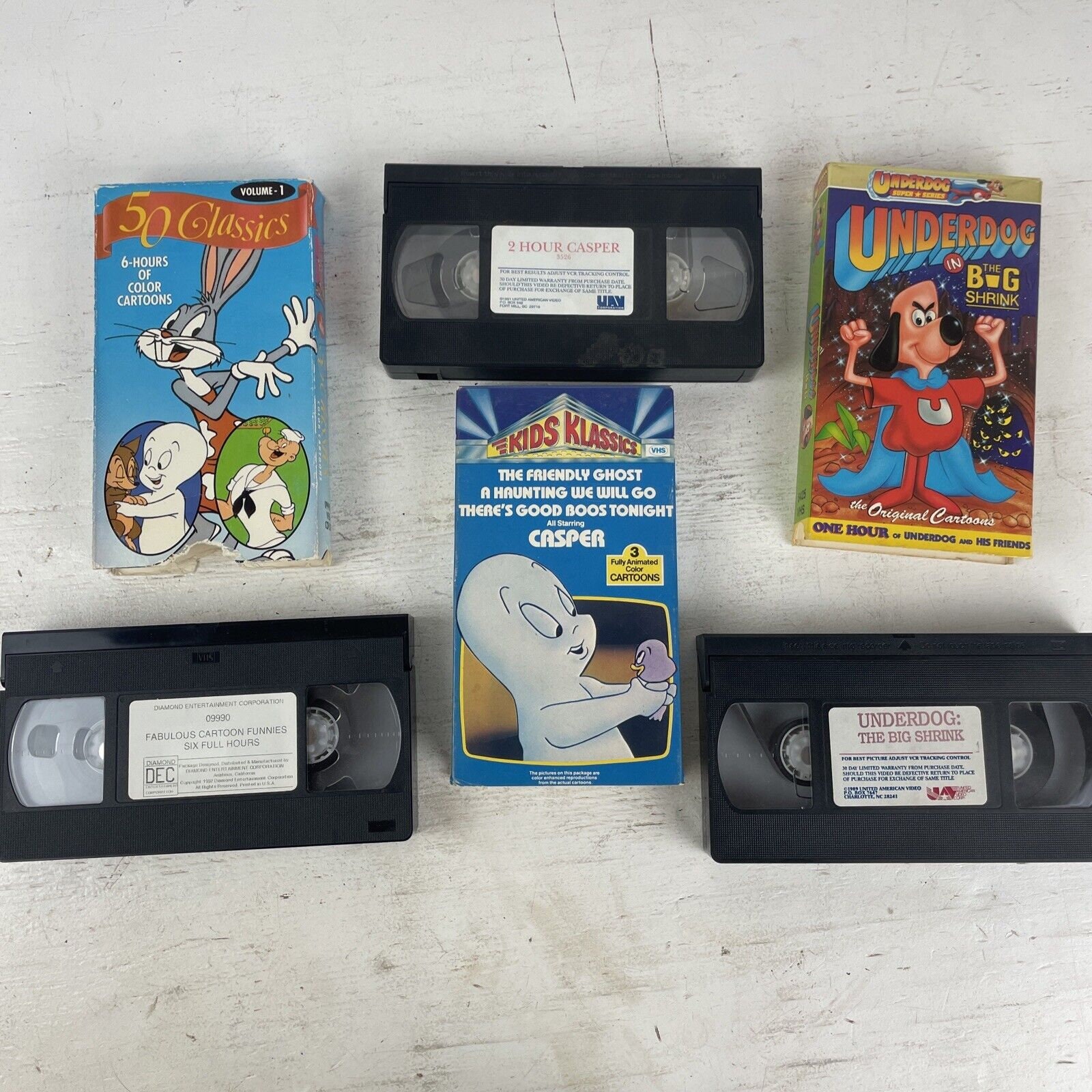 Vintage Cartoons VHS Lot 3 Casper, Underdog, Bugs Bunny, Popeye, Three ...