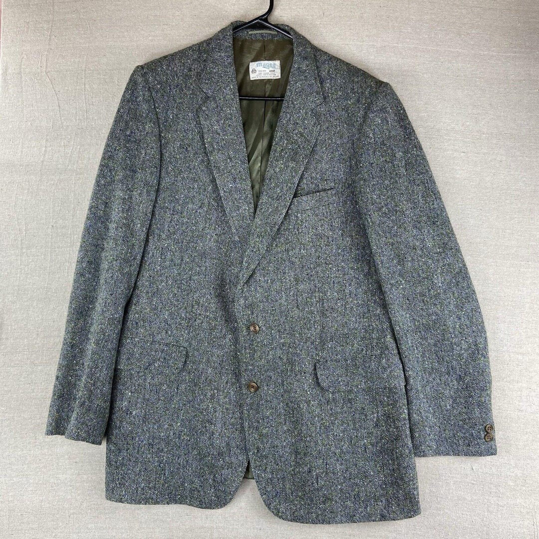 VINTAGE '84 Magee Donegal Handwoven Tweed Wool Coat 44L Blue Green ...