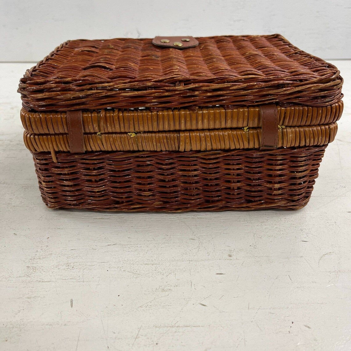 Woven Reed Wicker Square Box Holder W/ Leather Hinged Lid 10 X 7 X 5 - Etsy