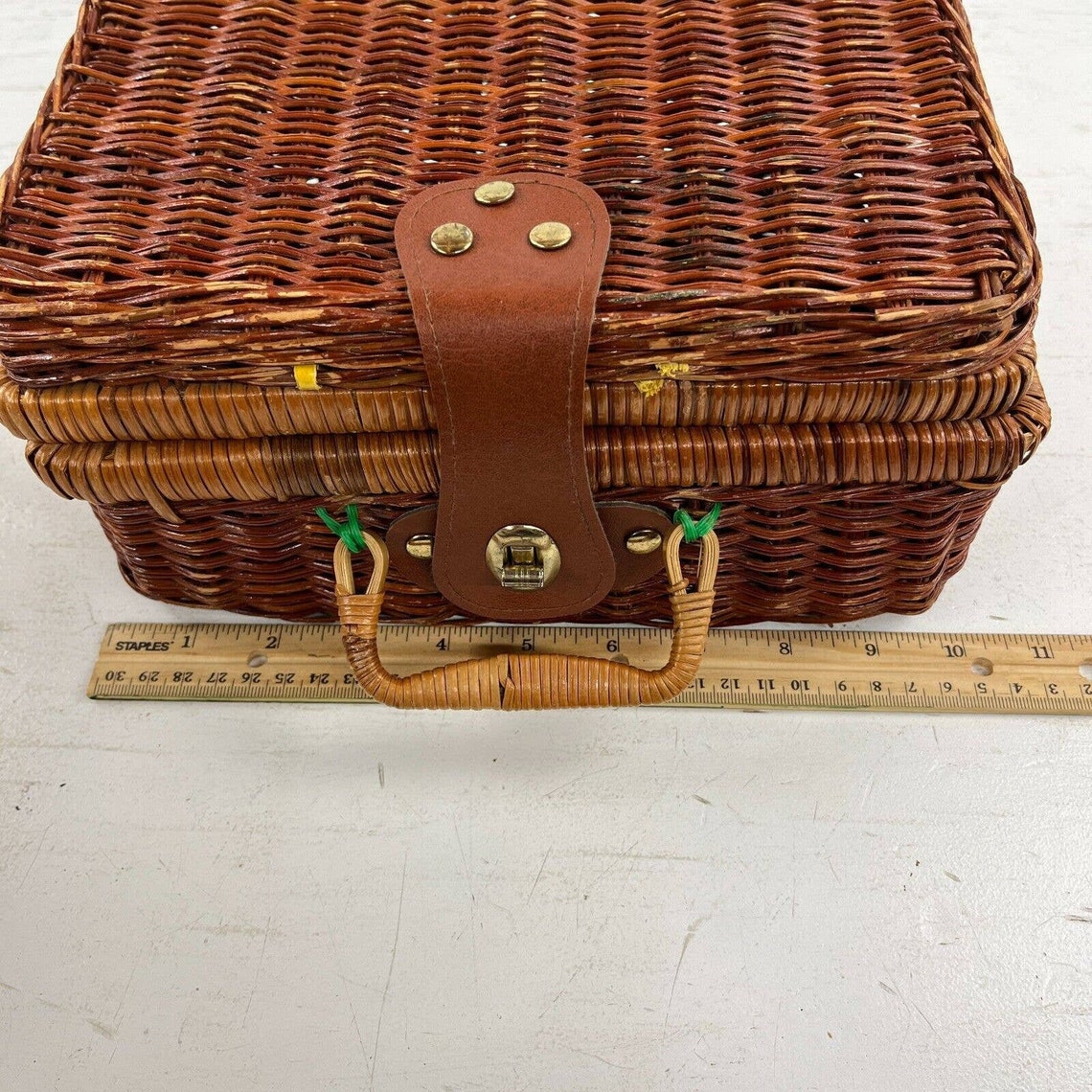 Woven Reed Wicker Square Box Holder W/ Leather Hinged Lid 10 X 7 X 5 - Etsy