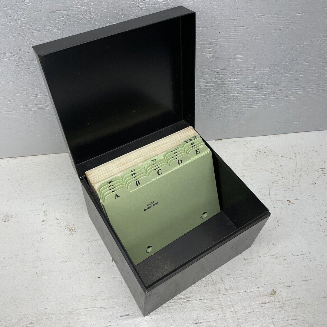 Vintage Industrial Gray Metal Index Card File Storage Box Hinged Cards ...
