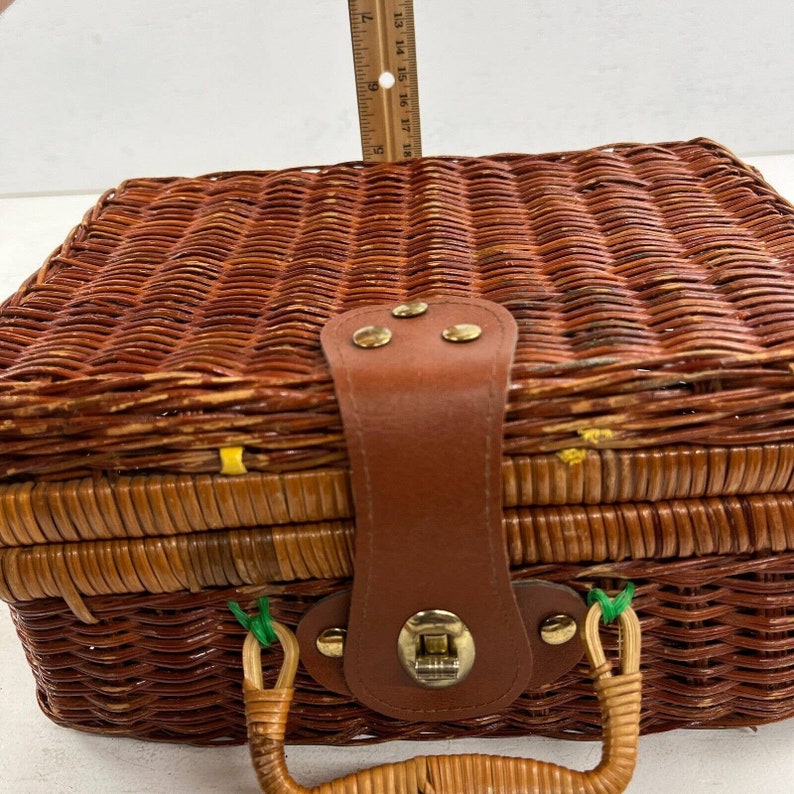 Woven Reed Wicker Square Box Holder W/ Leather Hinged Lid 10 X 7 X 5 - Etsy