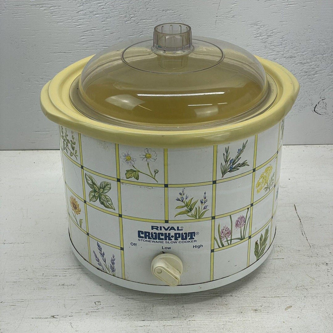 Vintage Rival Crock Pot 3120 Yellow Floral Pattern 2.5 Qt Stoneware ...
