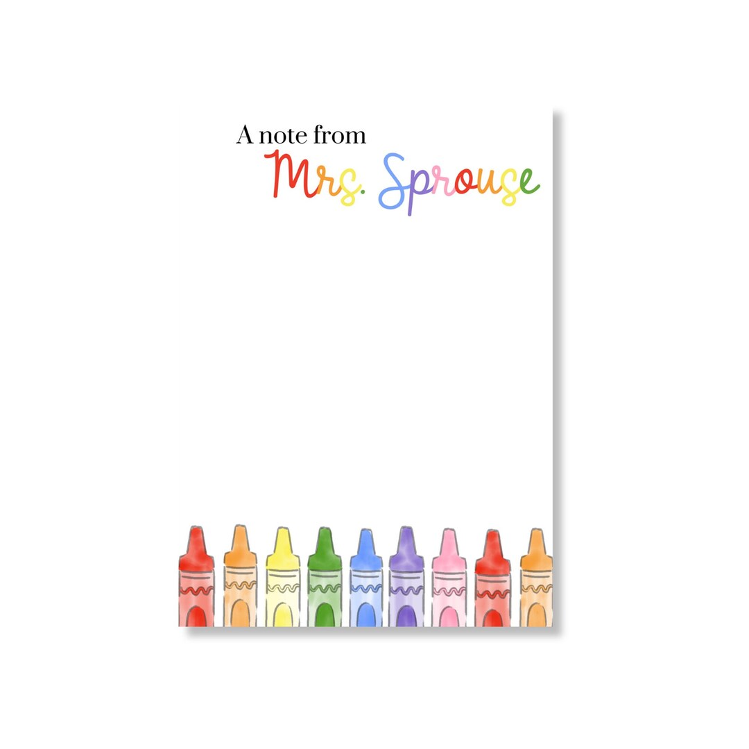 Crayons Watercolor Notepad, Teacher Notepad, Personalized Notepad - Etsy