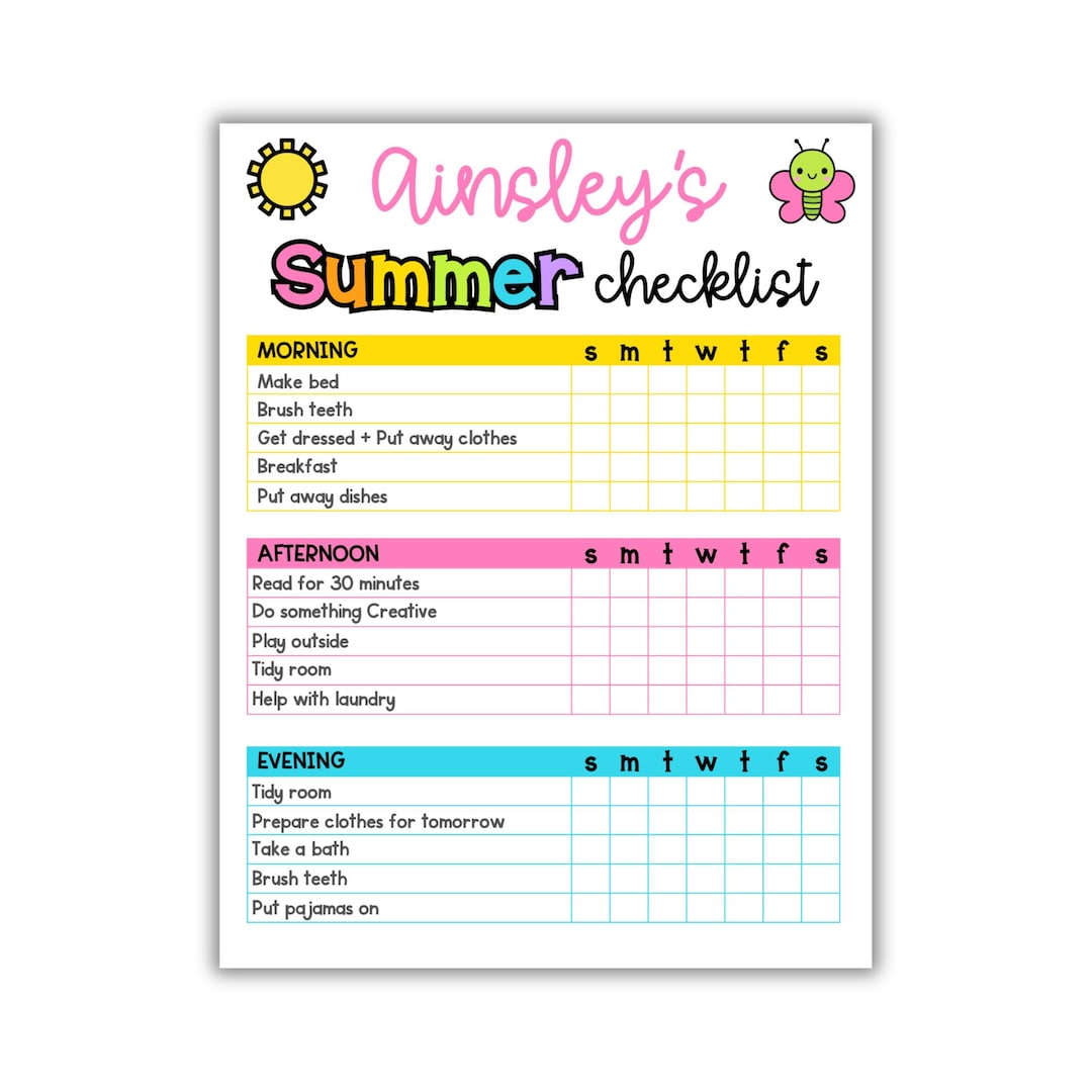 Summer Checklist, Daily Routine, Pink - Etsy