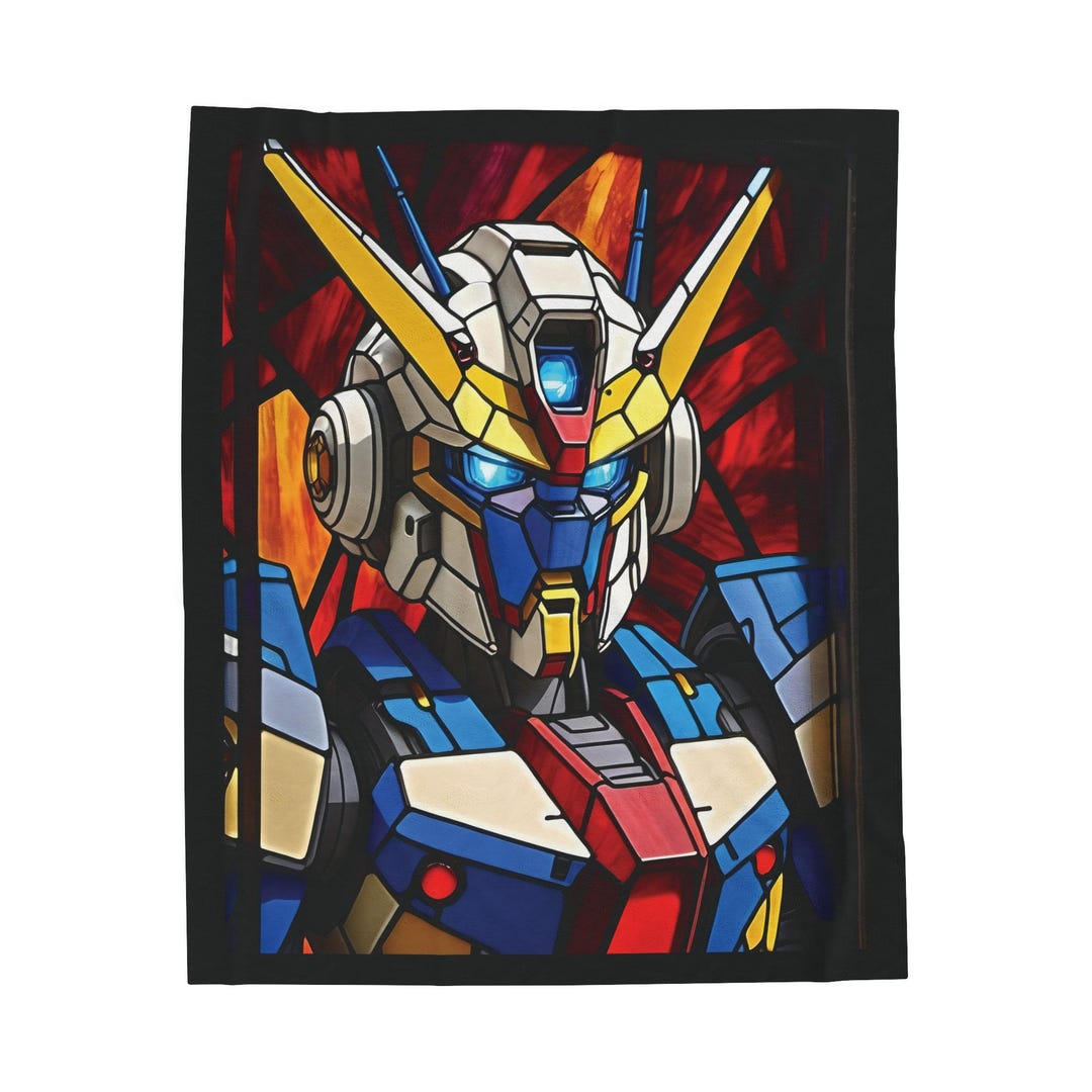 Stained Glass Mech Plush Blanket | Cozy Geeky Throw for Fans | Soft ...