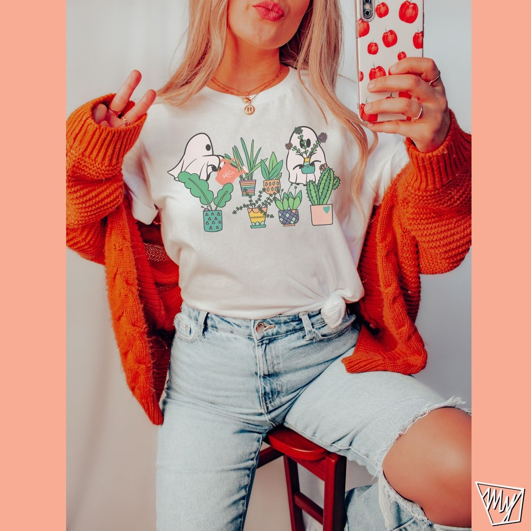 Botanical Ghost Halloween Tee,ghost Plant Lover Shirt,monstera Ghost ...