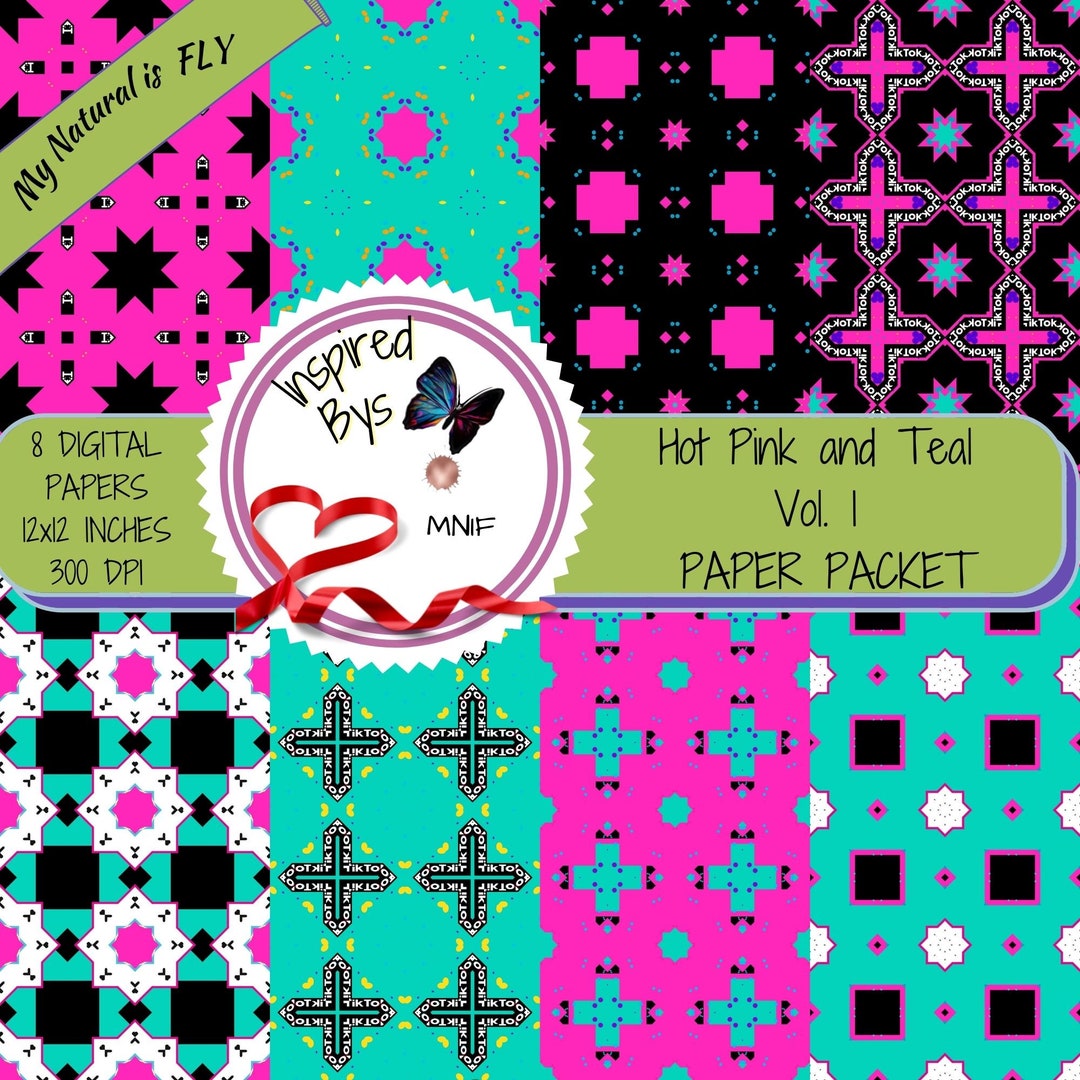 HOT PINK & TEAL Vol. 1 Digital Papers, Backgrounds, Scrapbook Paper ...