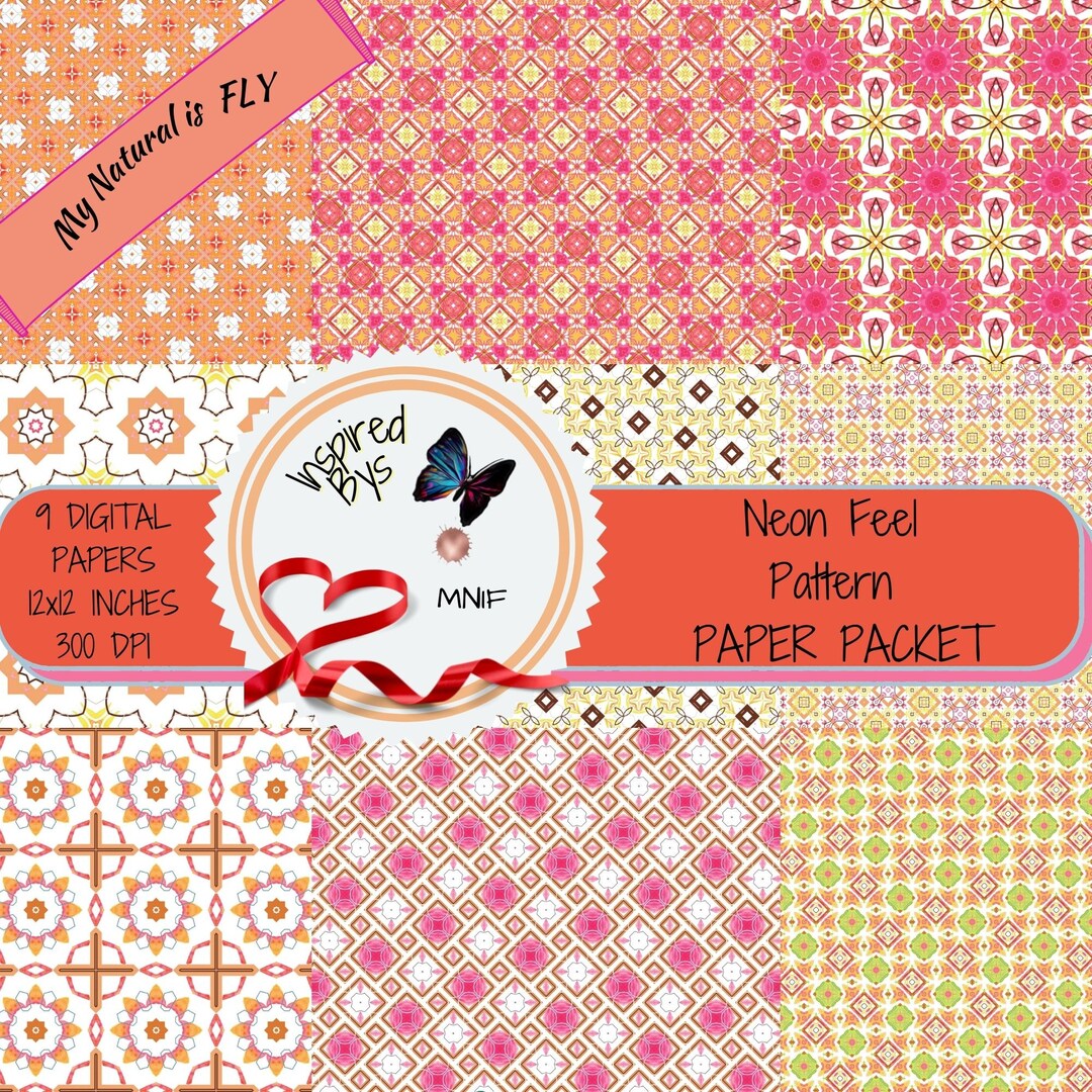 NEON FEEL Digital Papers, Backgrounds, Scrapbook Paper Printable ...
