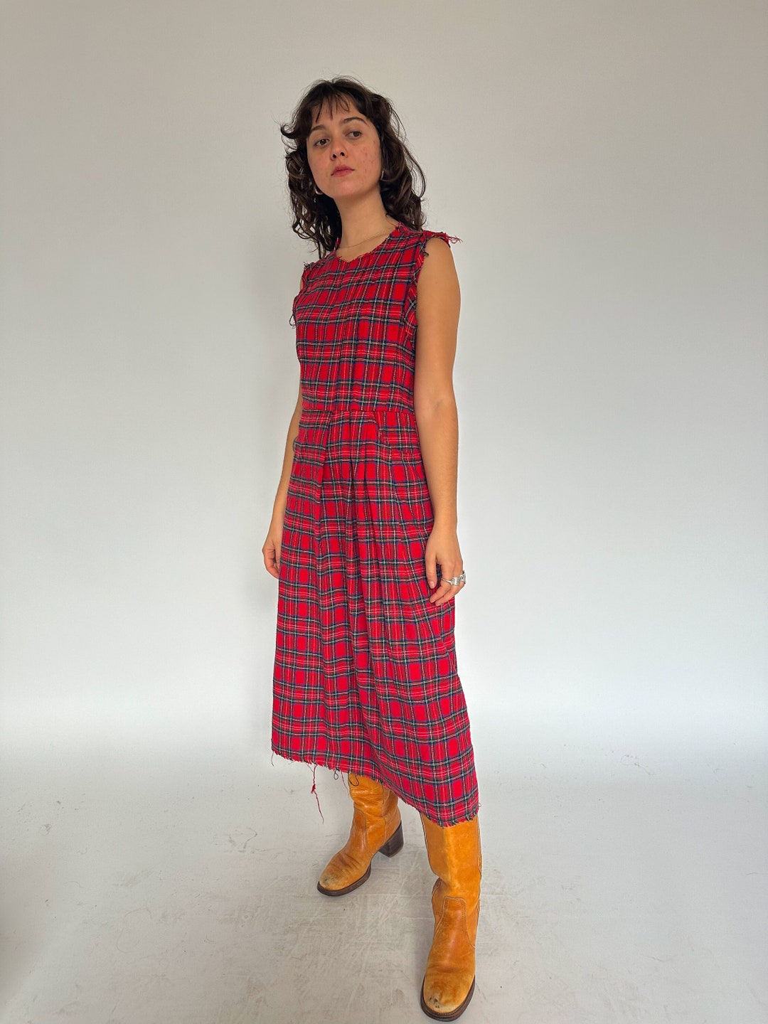 Vintage 1990s Red Tartan Dress / Cotton / Grunge / Size L - Etsy