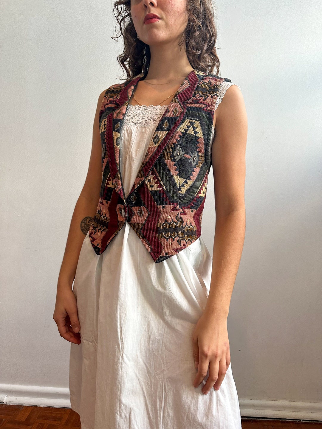 Vintage Tapestry Waistcoat / Vest / Roughrider USA / Aztec Pattern ...