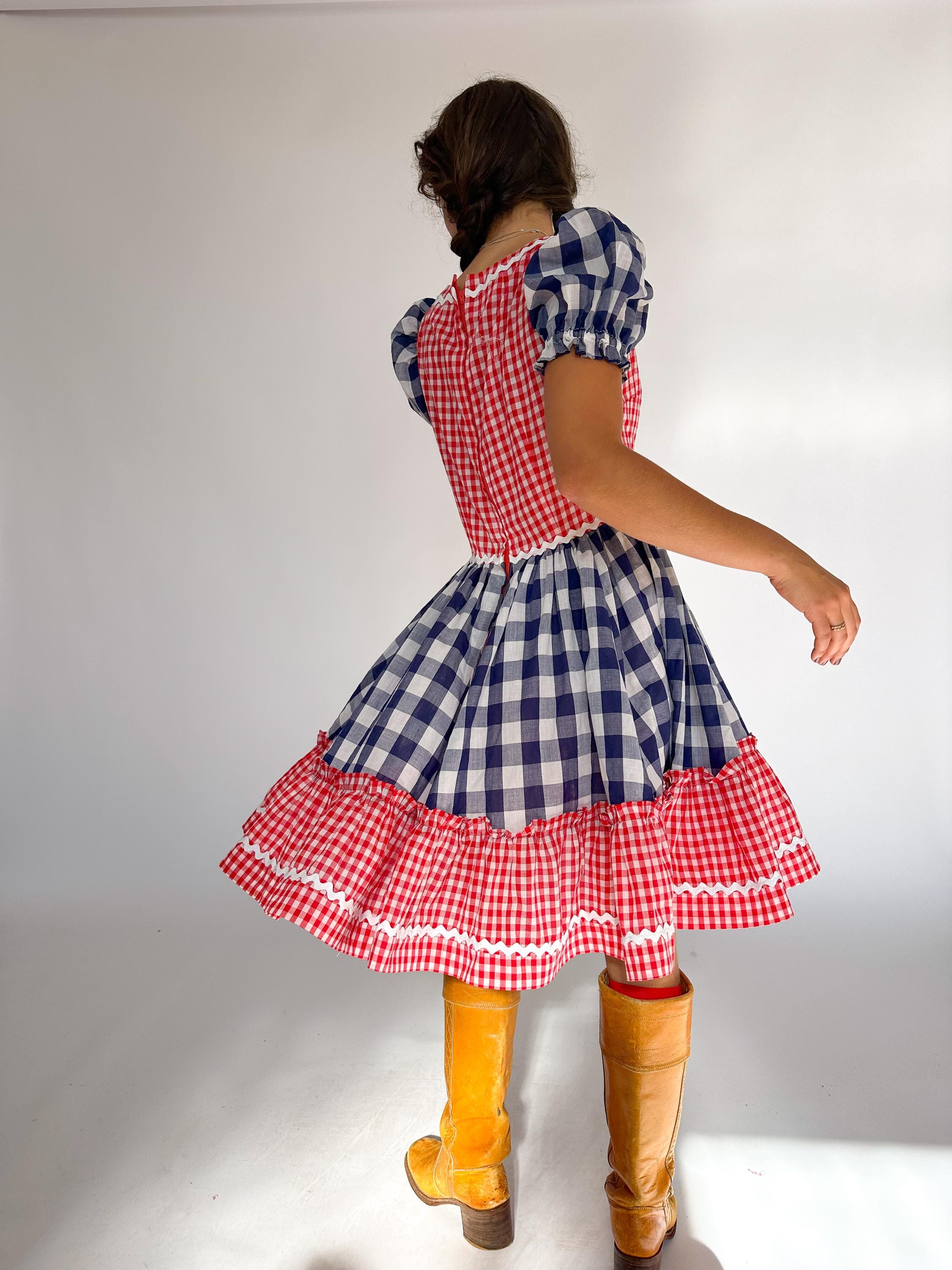 Vintage Checkered Prairie Dress / Cottage / Red and Blue / Gingham ...