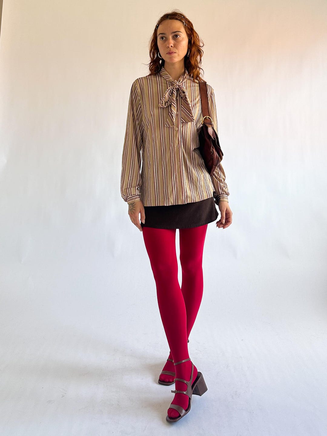 Vintage 1970s Striped Shirt / High Neck / Button up / Neck Tie - Etsy