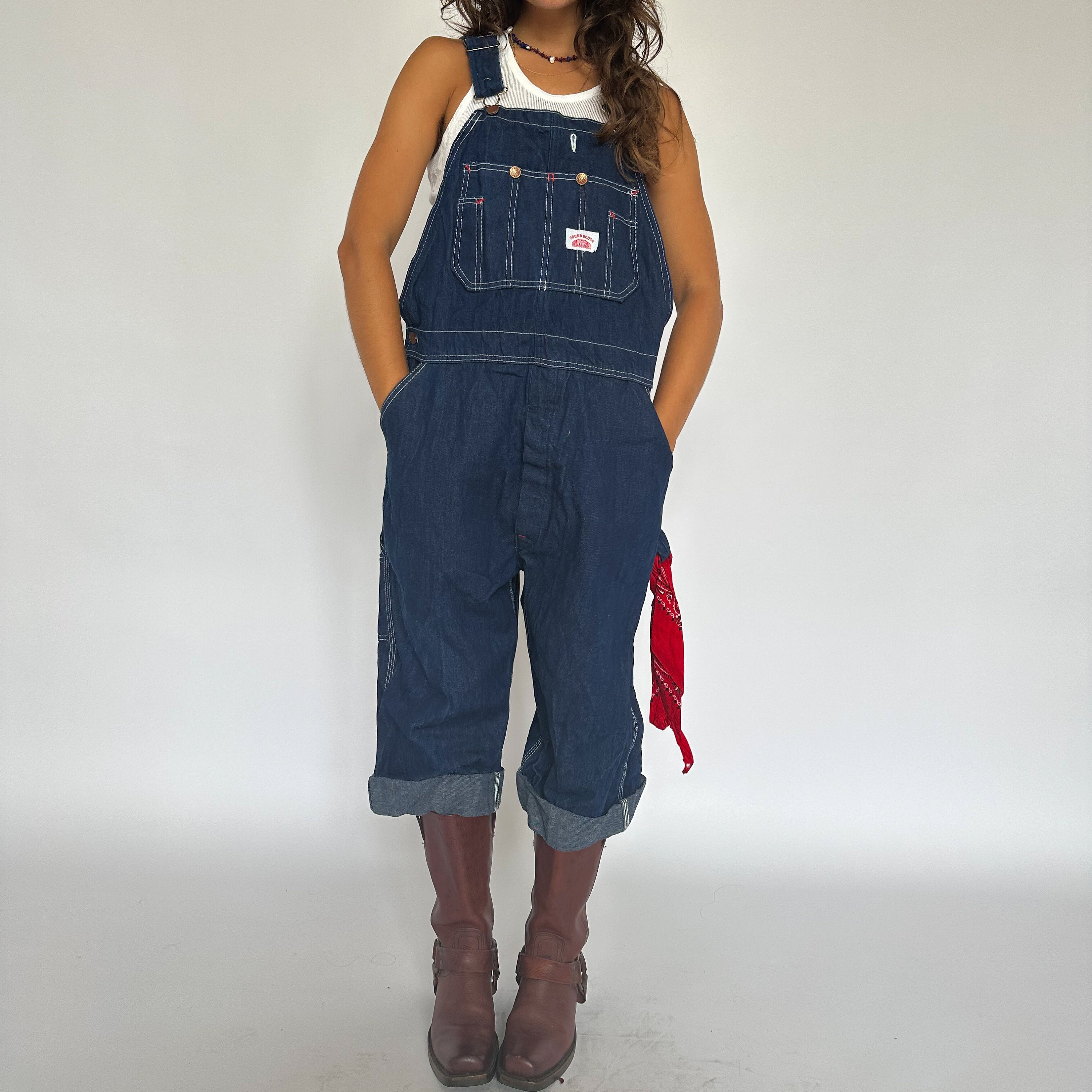 Rare Vintage 1990s Jorts Denim Overalls / Dark Wash / Round House ...