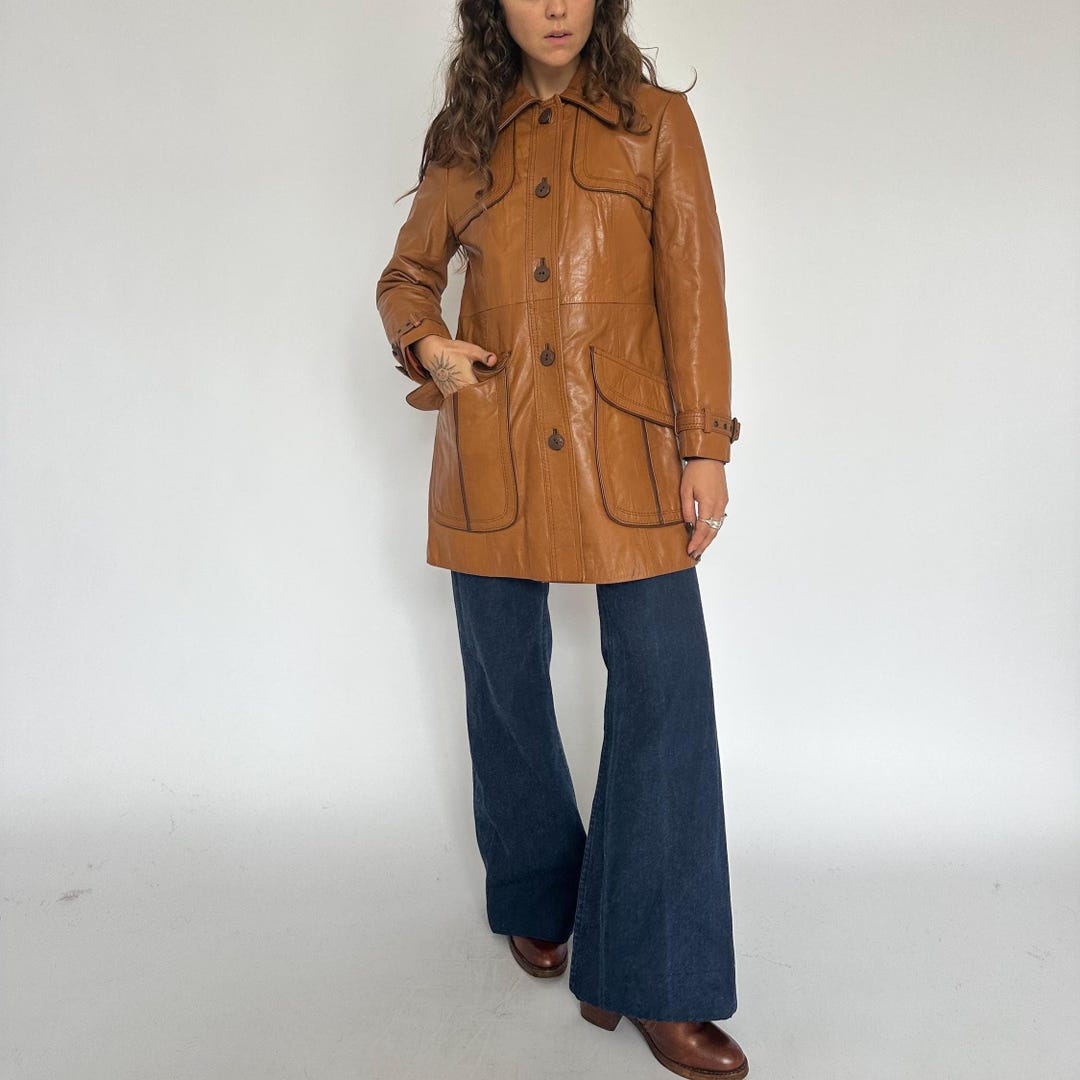 Vintage 1970s Tan Leather Jacket / Genuine Leather Mod Jacket With ...