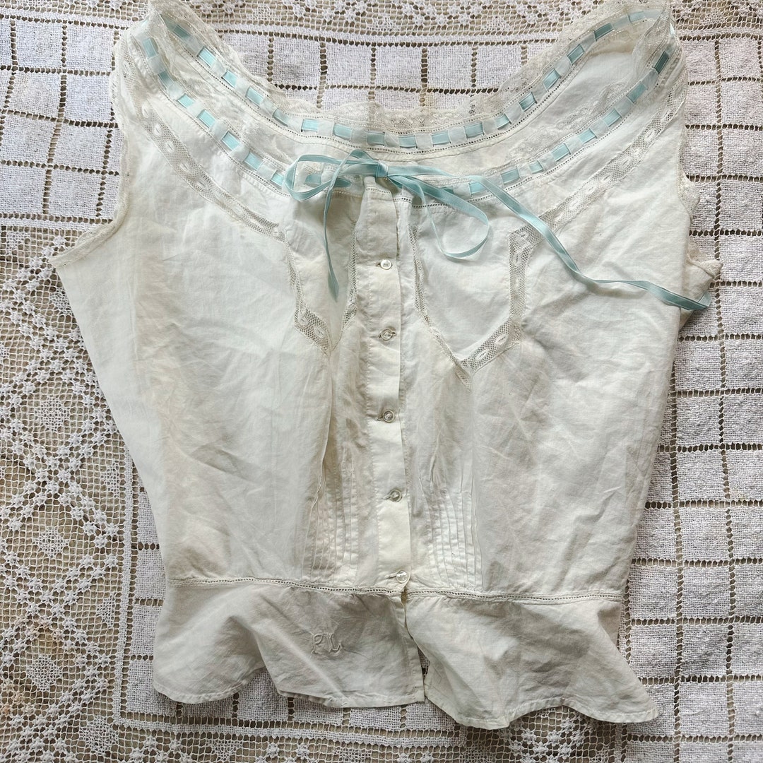Antique Edwardian/victorian Corset Cover / Tie-up Bust / Lace Detailing ...