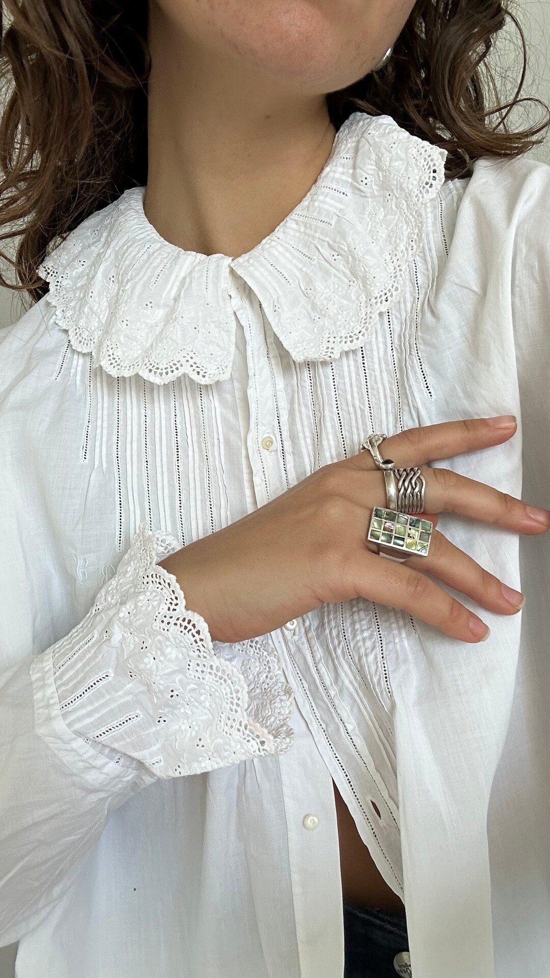 Rare Antique French Victorian White Blouse / Statement Frilly Collar ...