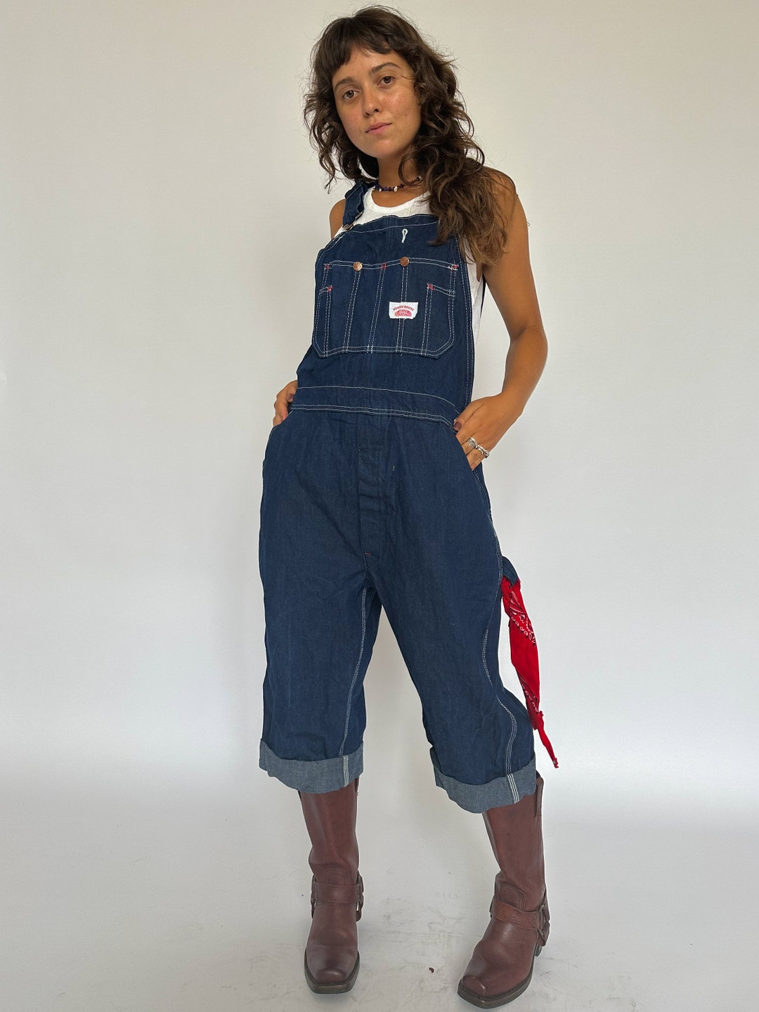 Rare Vintage 1990s Jorts Denim Overalls / Dark Wash / Round House ...