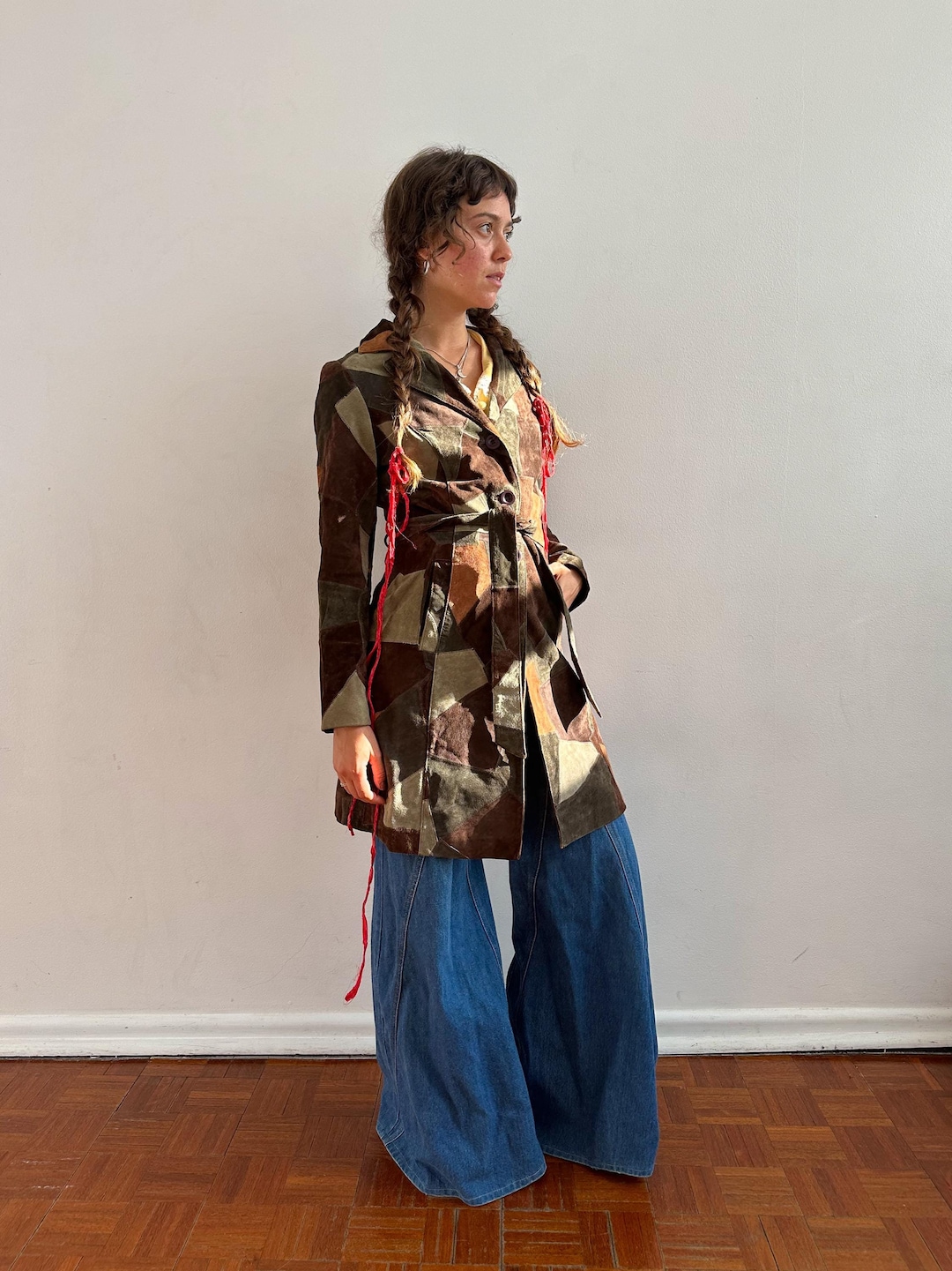 Vintage 1990s Patchwork Suede Leather Jacket / Coat / Earthy Tones / Grunge / Bohemian / 1970s ...