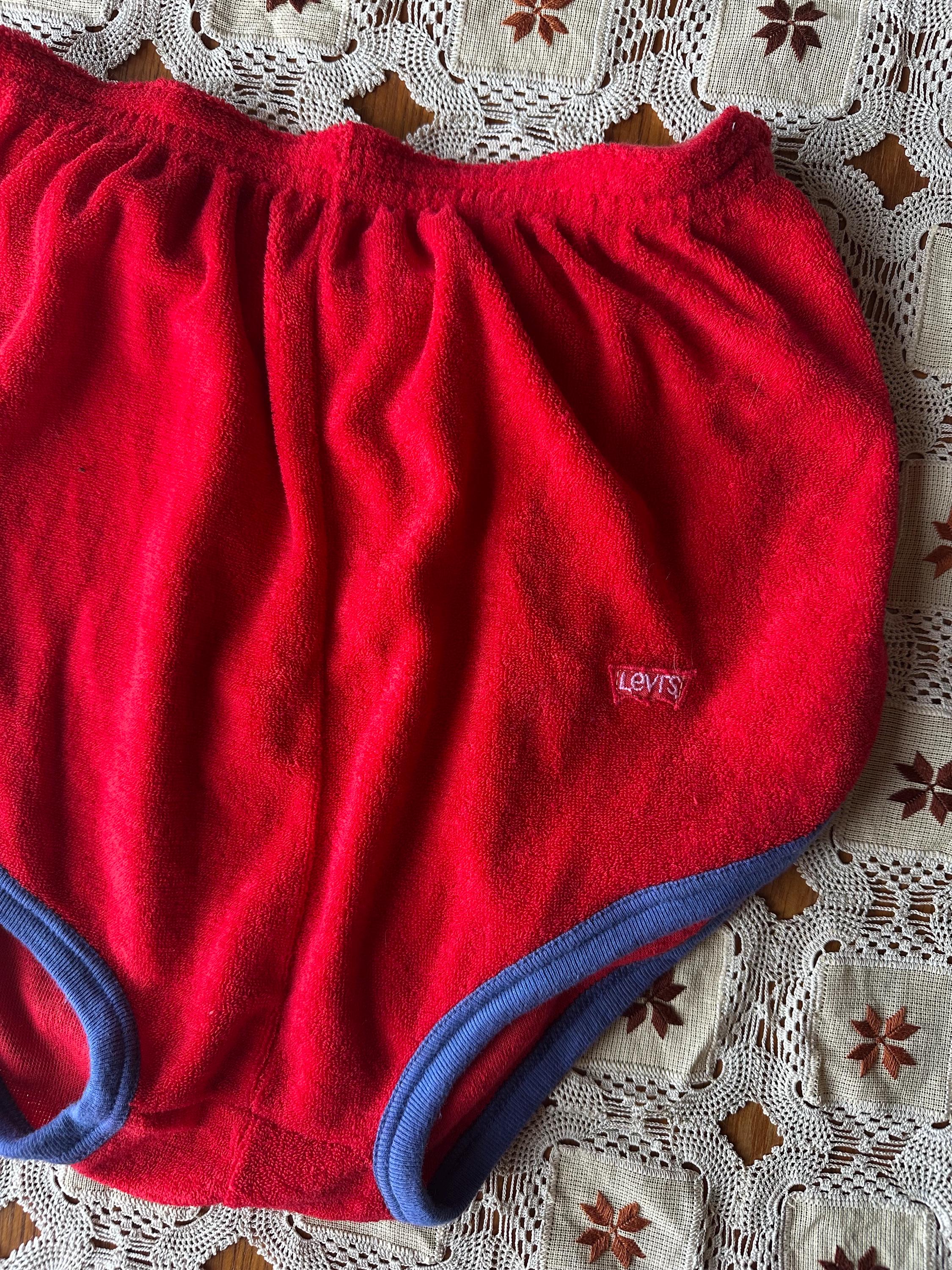 Vintage 1970s Levis Terry Toweling Hot Shorts: Red & Blue Mini Shorts ...