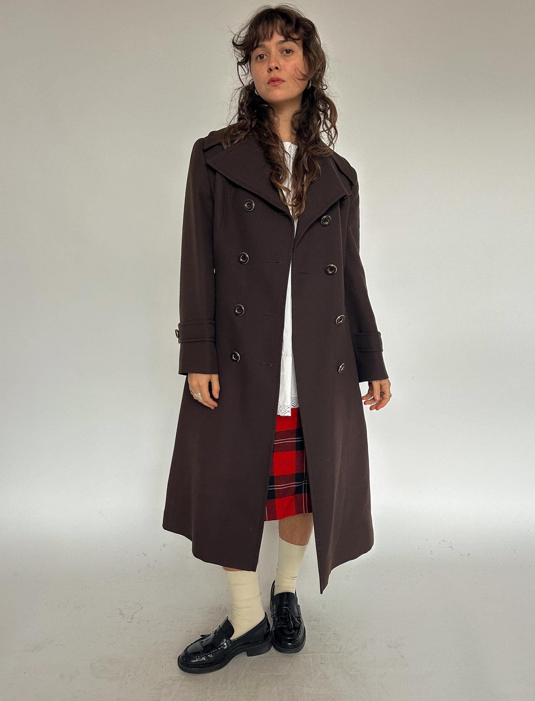 1970s Brown Worsted Wool Trench Coat / Double Breasted / Dellbury ...