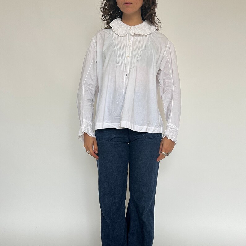 Rare Antique French Victorian White Blouse / Statement Frilly Collar ...