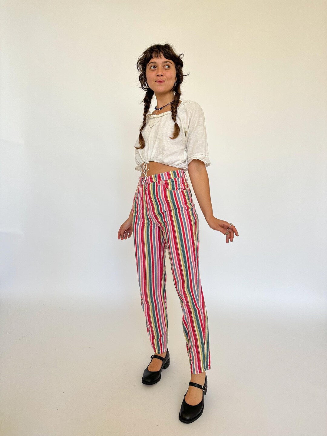 Vintage 2000s Stripe Jeans / Rainbow / Colourful / Mom Jeans / High ...