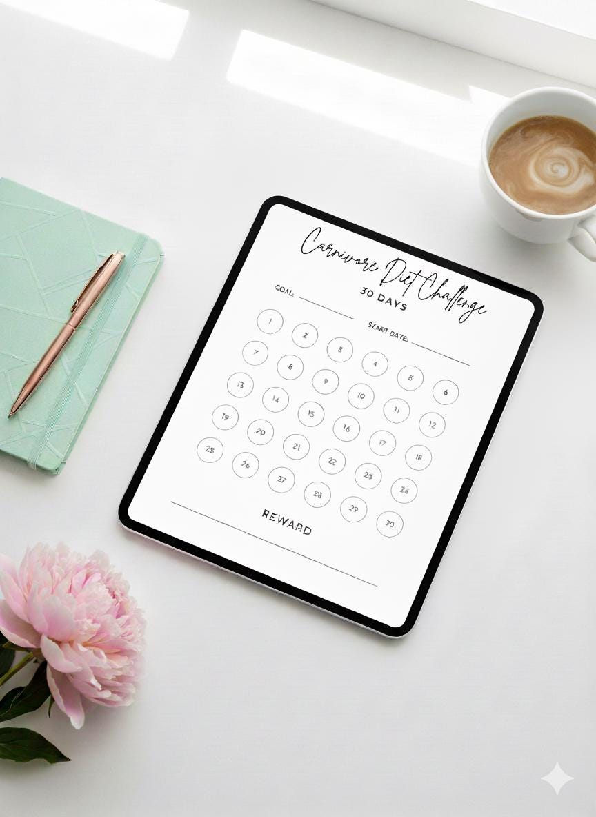 30 Day Carnivore Diet Tracker Printable: Meat Based Keto Plan, Primal ...