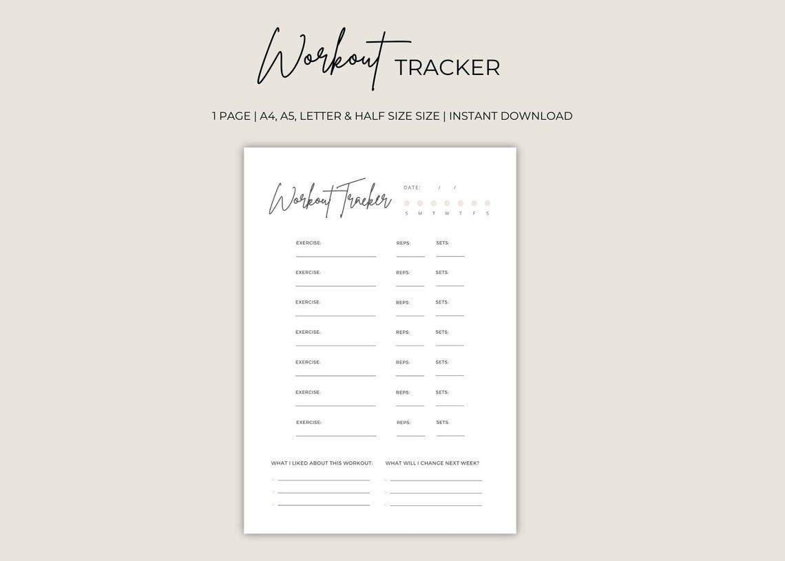 Workout Tracker Printable Fitness Planner for Tracking Reps, Sets ...