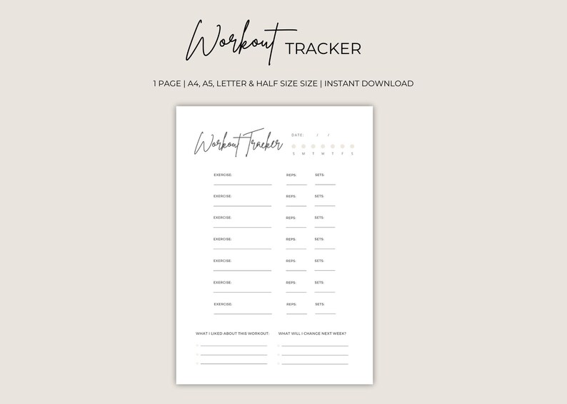 Workout Tracker Printable Fitness Planner for Tracking Reps, Sets ...