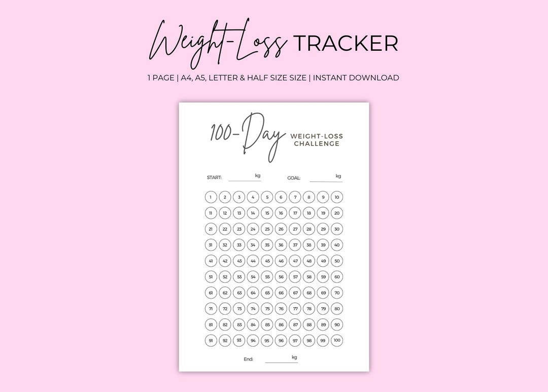 100 Day Weight Loss Tracker Printable for Weight Loss Journey One-page ...