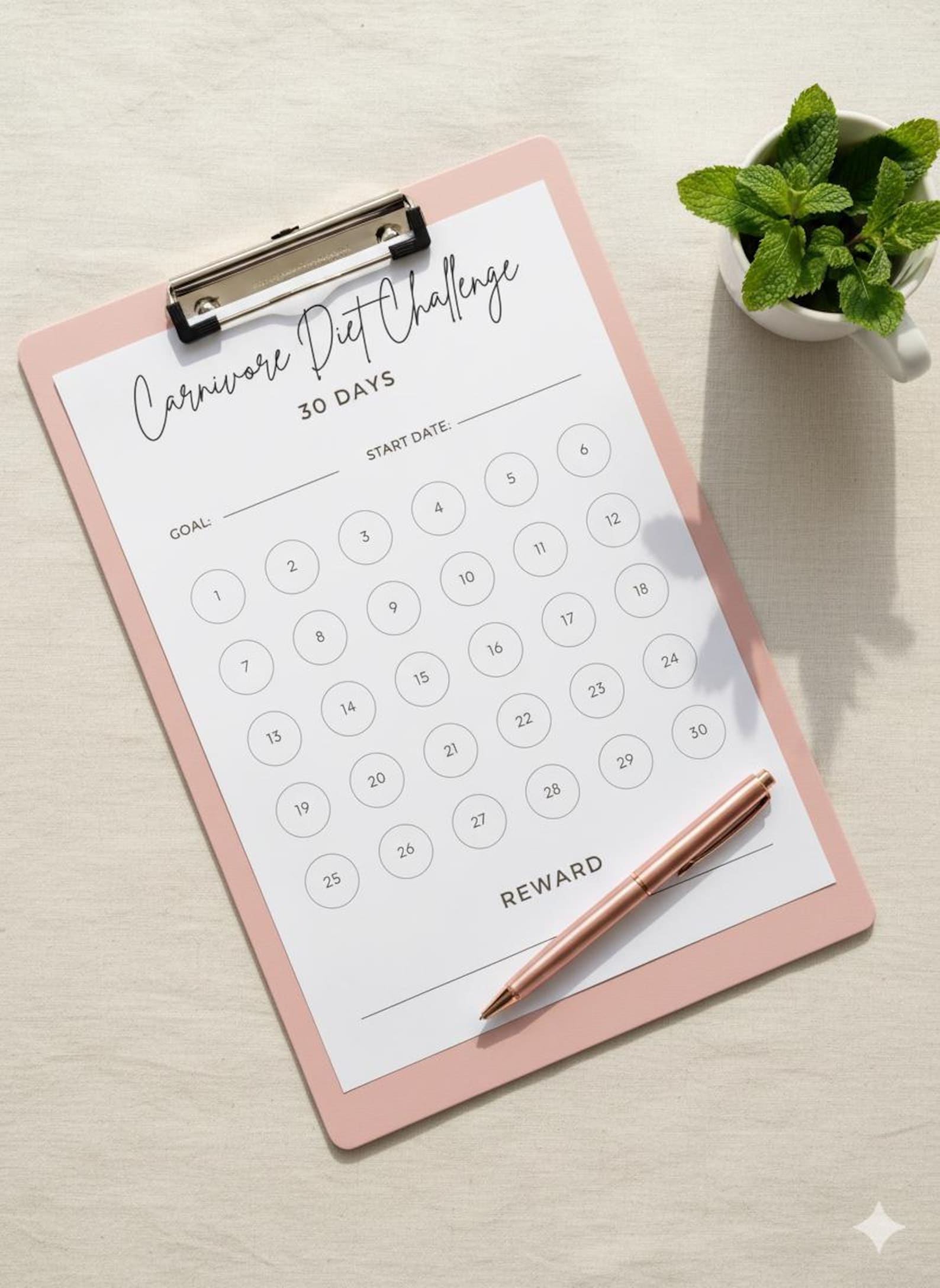 30 Day Carnivore Diet Tracker Printable: Meat Based Keto Plan, Primal ...