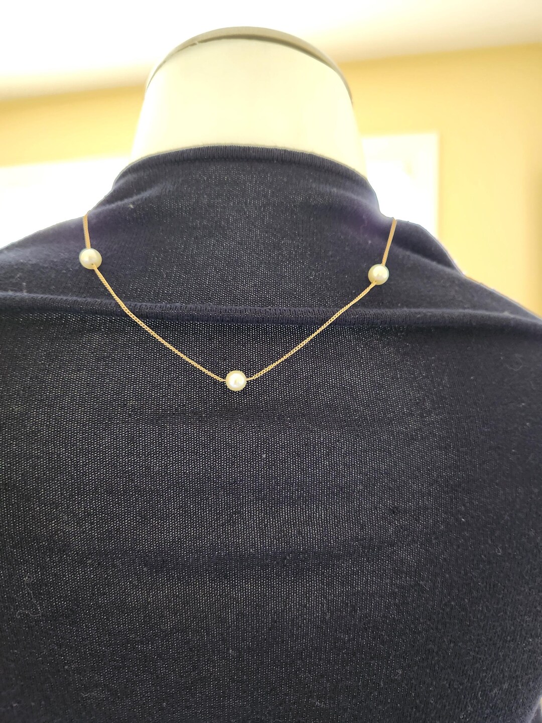 Vintage 14K Yellow Gold Three Pearls Necklace, 18.5" - Etsy