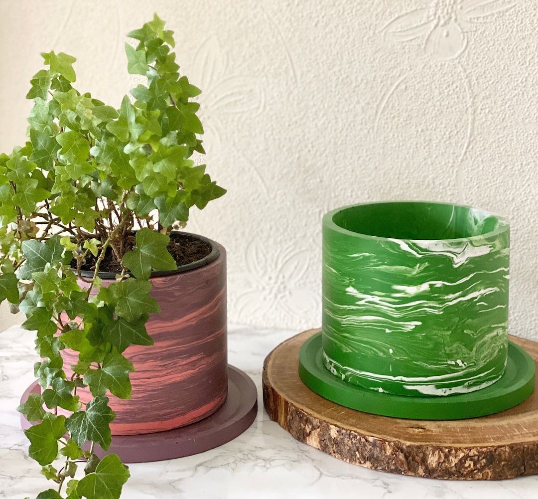Handmade Marble Jesmonite Plant Pot With Tray: Indoor Planter - Etsy