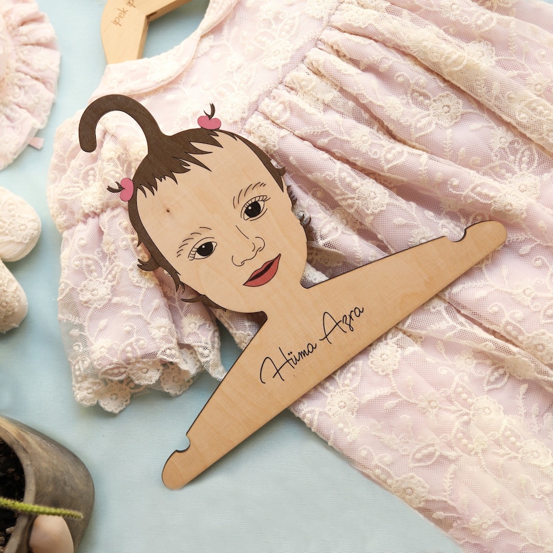Personalized Portrait Baby Clothes Hanger, Custom Birchwood Hanger - Etsy