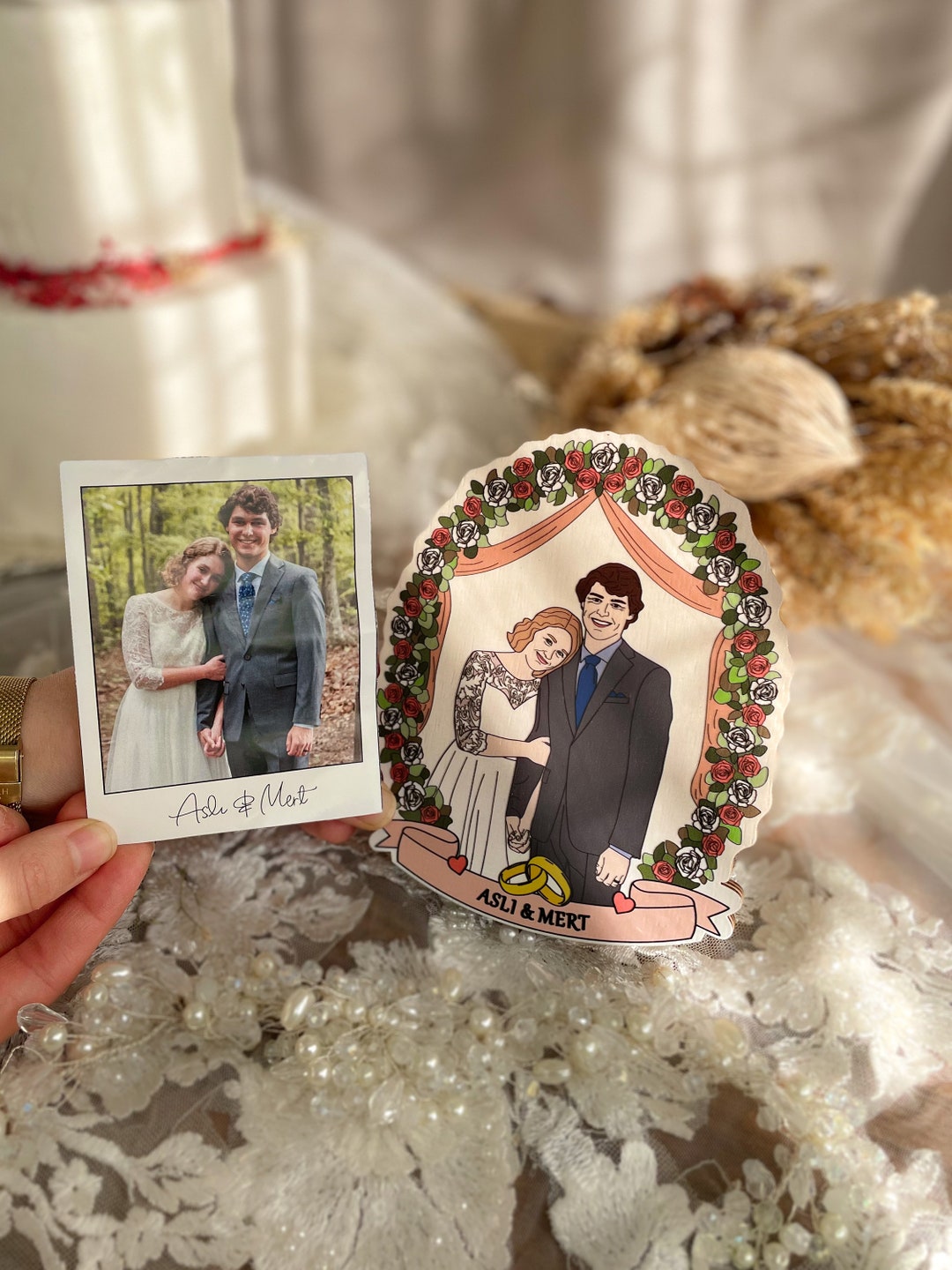 Personalized Wedding Cake Topper – Wooden Portrait Topper From Photo - Etsy