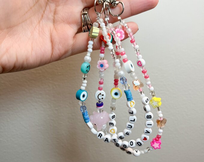 Custom Beaded Name Trendy Keychains Custom Keychainsbeaded - Etsy