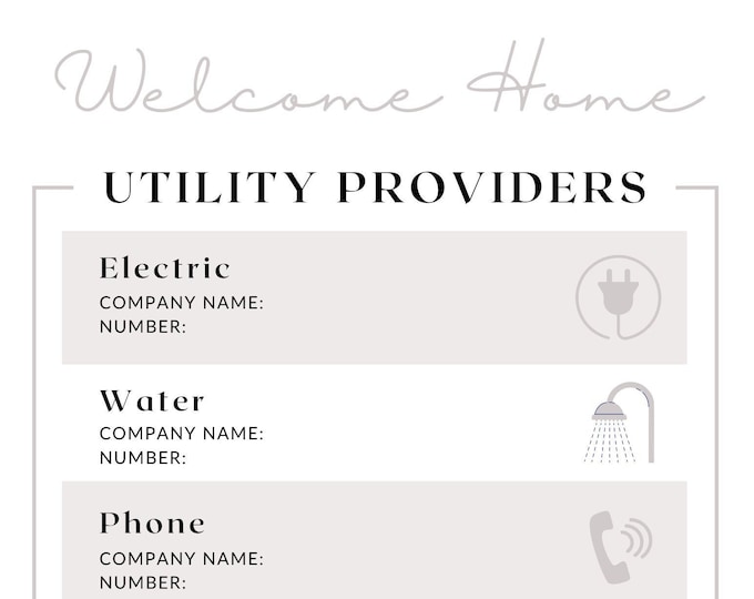 Real Estate Utility Information Sheet - Etsy