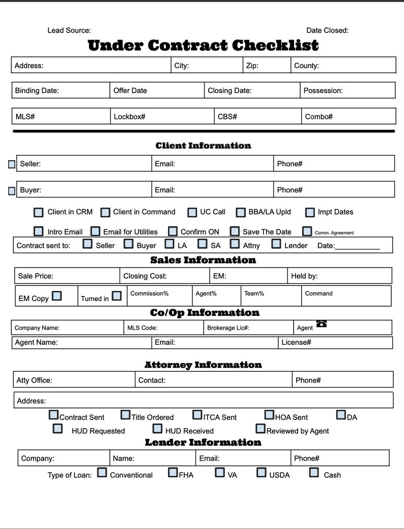 Under Contract Checklist for Keller Williams Real Estate Agents - Etsy