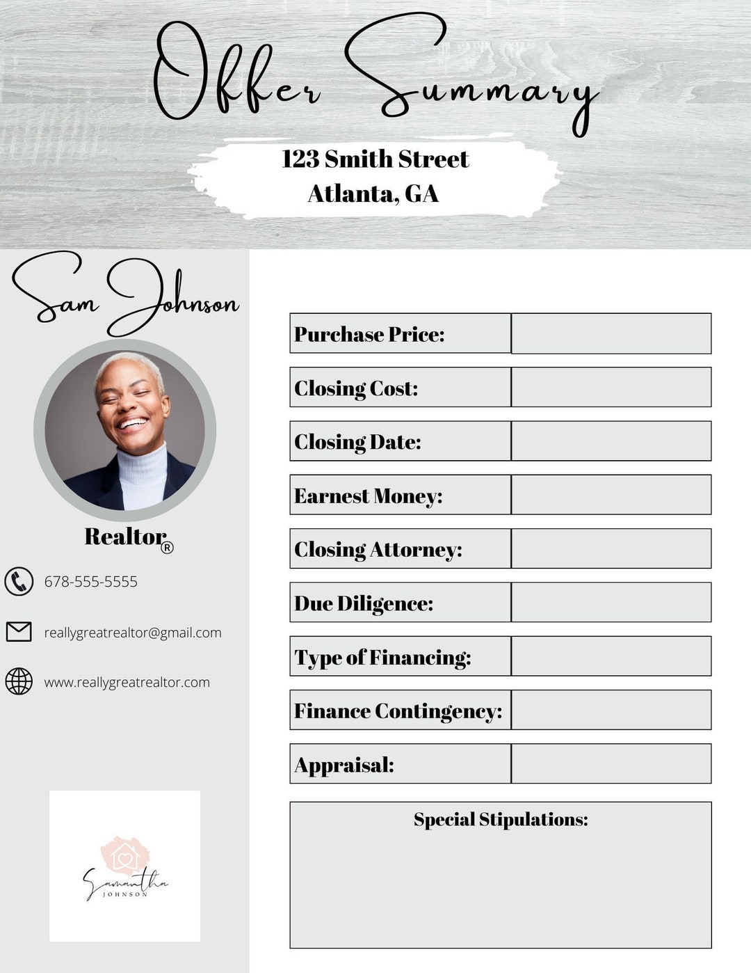 Real Estate Offer Summary Template - Etsy