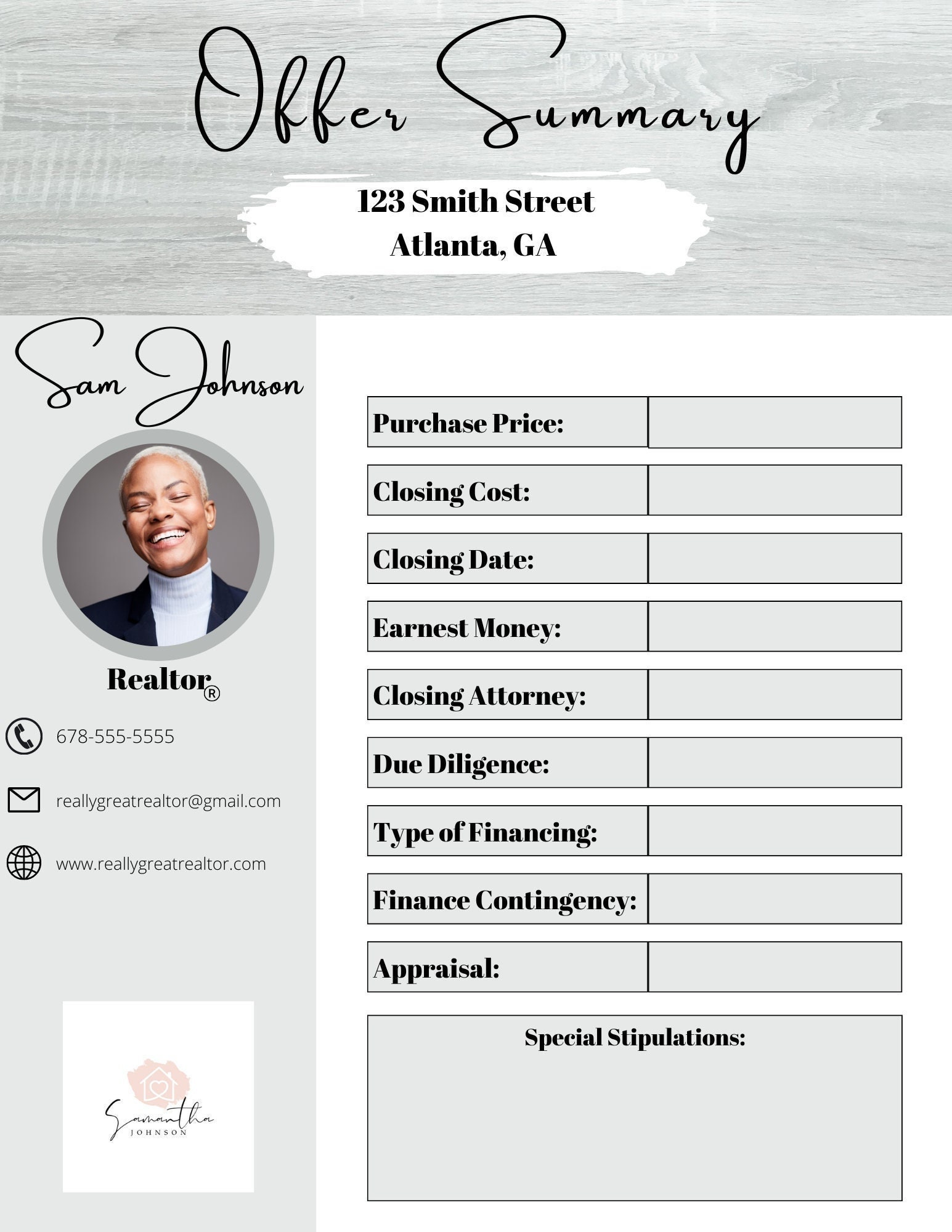 Real Estate Offer Summary Template - Etsy