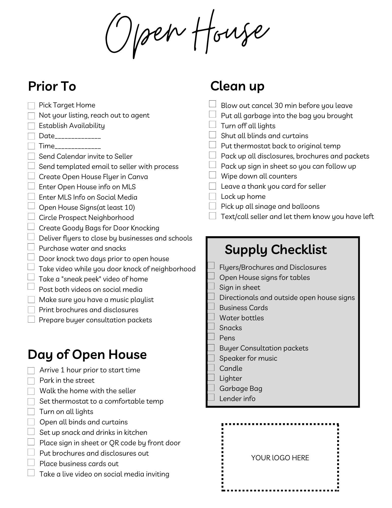 Open House Checklist - Etsy
