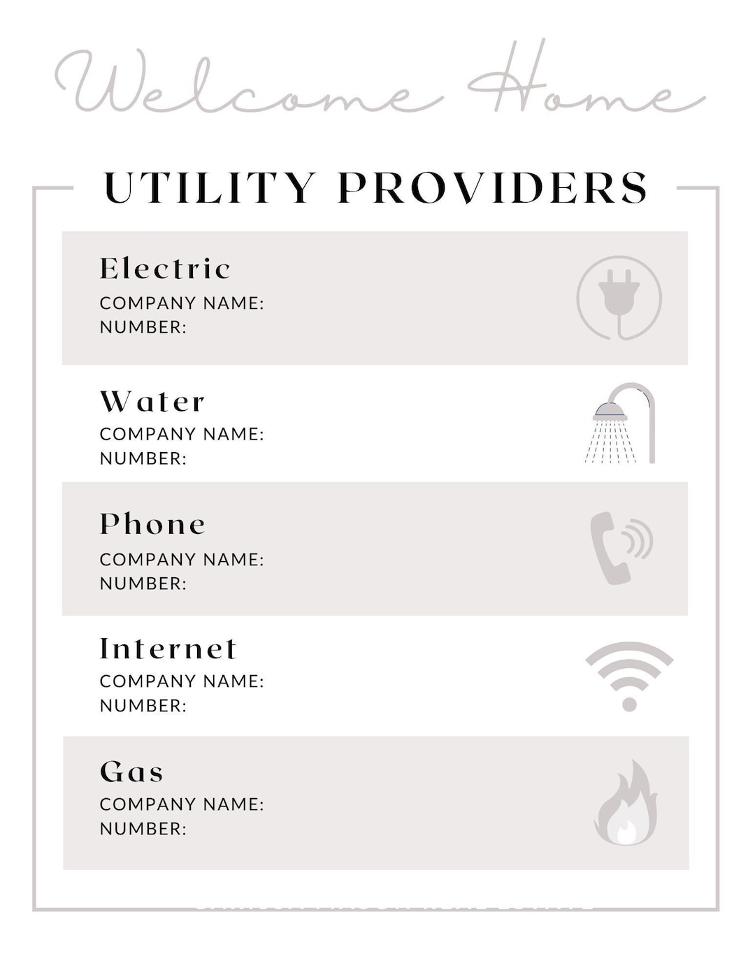 Real Estate Utility Information Sheet - Etsy