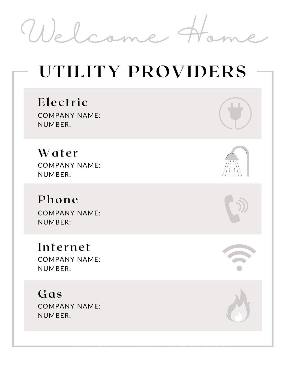 Real Estate Utility Information Sheet - Etsy