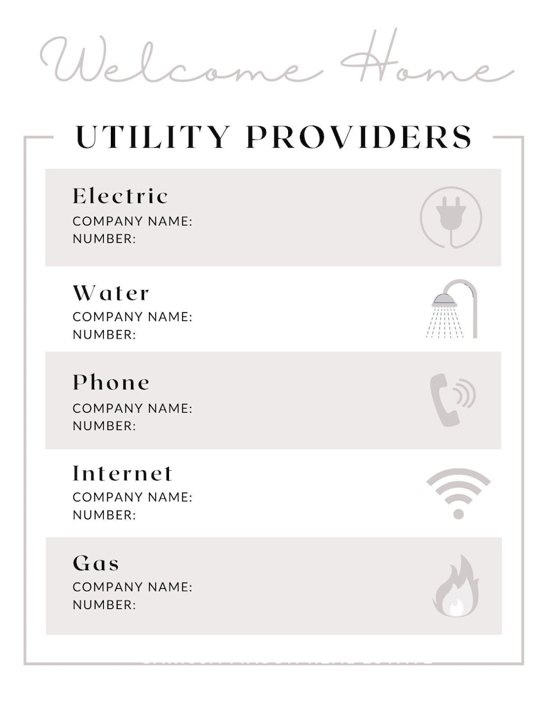 Real Estate Utility Information Sheet - Etsy