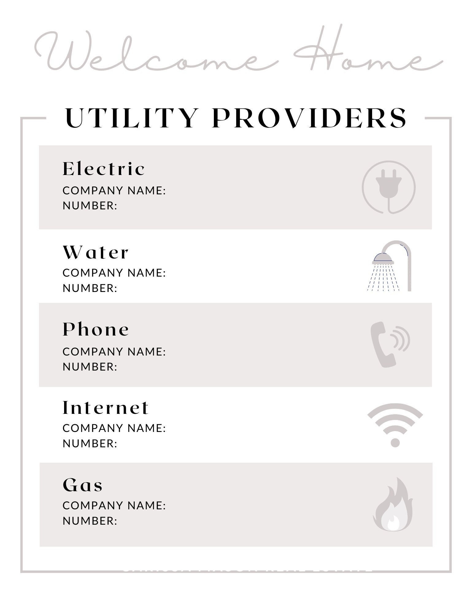 Real Estate Utility Information Sheet - Etsy