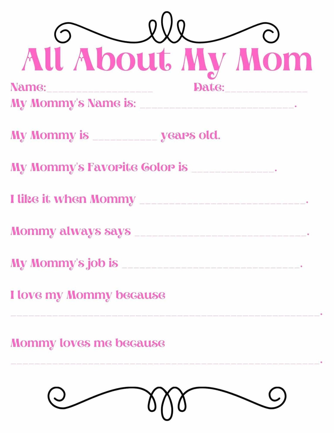 All About My Mommy - Fillable for Kids - Etsy